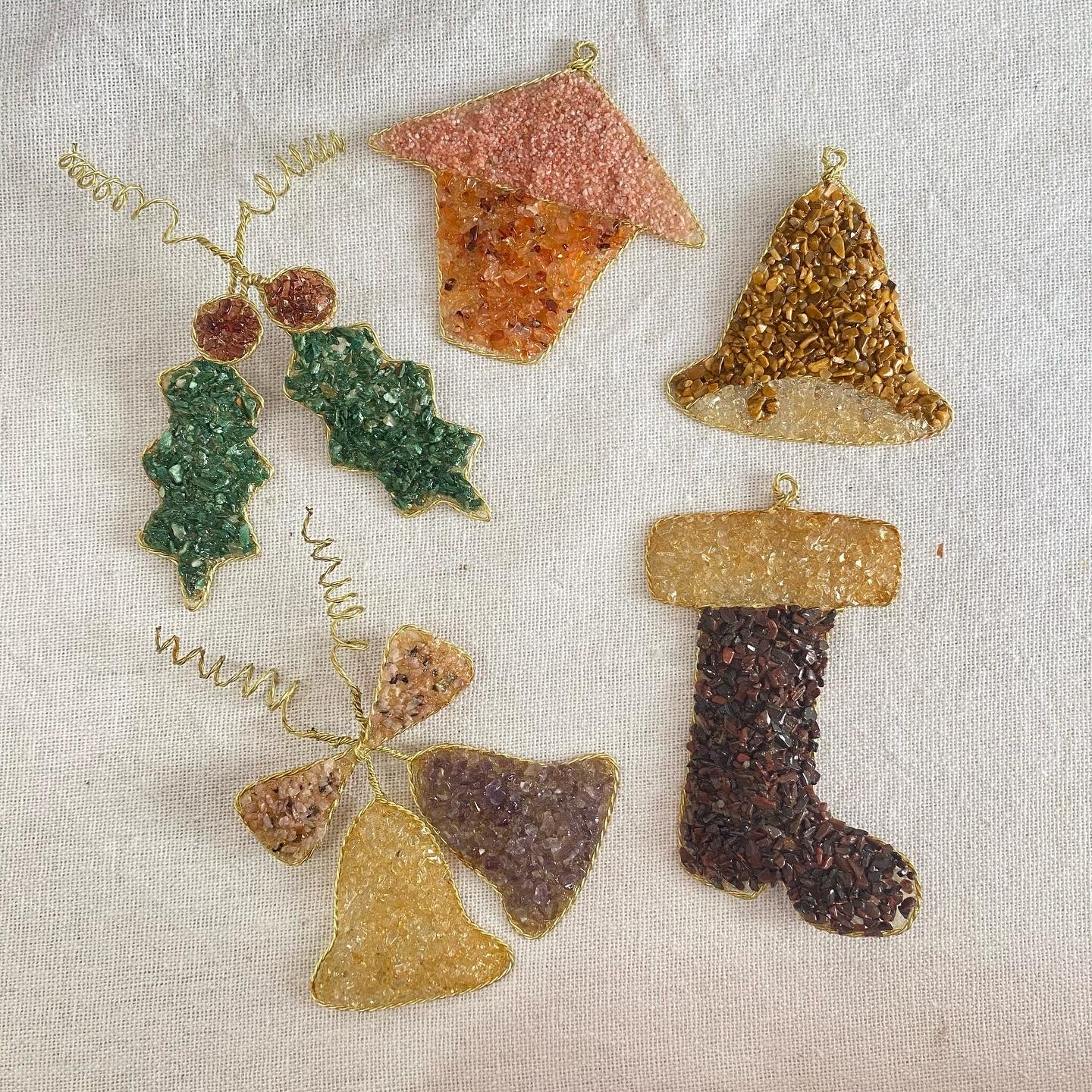 Christmas Tree Decorations- Mixed Gemstone Tree Deco - Set of 5 ...